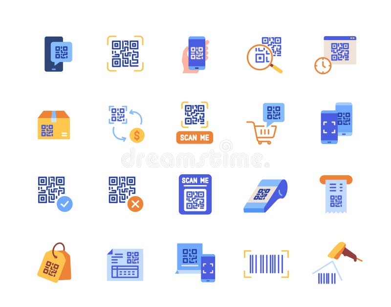 Set of QR Code Icons. Colorful Symbols with Qr Code on Smartphone ...