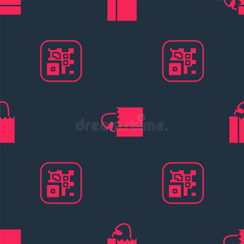 Set QR Code and Paper Bag with Bread Loaf on Seamless Pattern. Vector ...