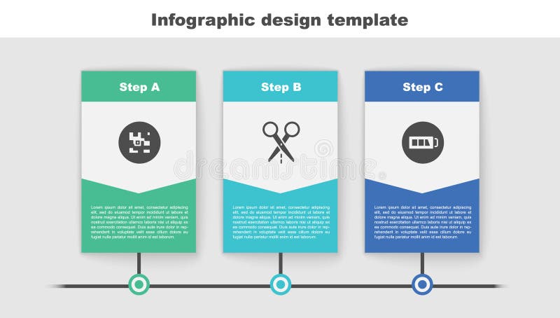 Set QR Code, Scissors with Cut Line and Battery. Business Infographic ...