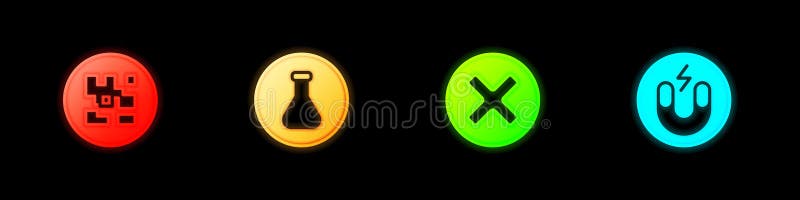 Set QR Code, Test Tube and Flask, X Mark, Cross in Circle and Magnet ...