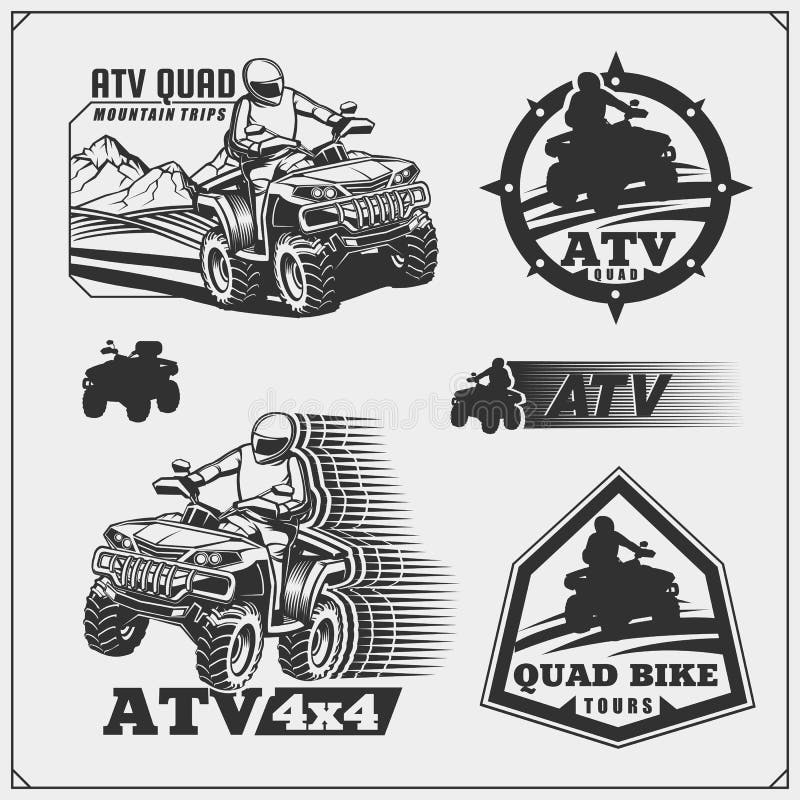 Set of Motor Sport, Snowmobile, Quad Bike Illustrations. Print Design ...