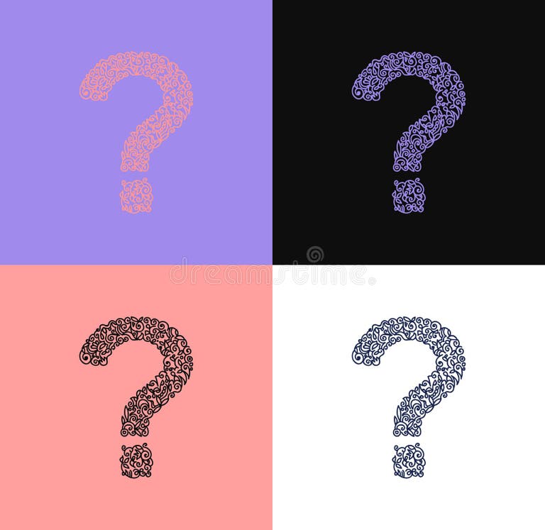 Set Question Mark Curls Contour Drawing Stock Vector - Illustration of ...