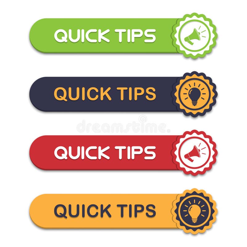 Set of Quick Tips Badges with Megaphone and Lightbulb Icon in a Flat ...