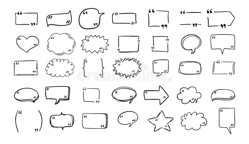 Set Quote Hand Drawn Speech Bubble with Quotation Marks. Doodle Sketch ...