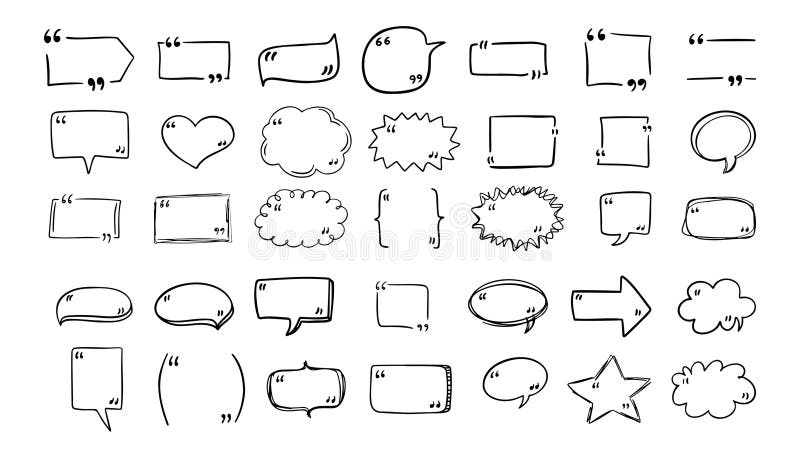 Set Quote Hand Drawn Speech Bubble with Quotation Marks. Doodle Sketch ...