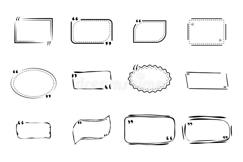 Set Quote Text Box, Frames Border in Hand Drawn Doodle Style Isolated ...