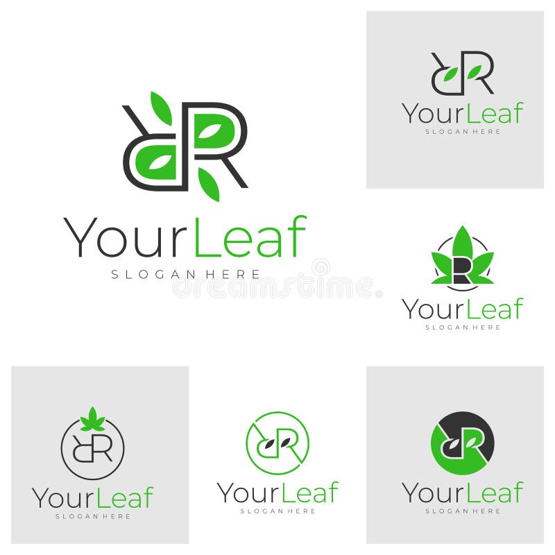 Set of R Leaf Logo Design Template. Initial R Logo Concept Vector Stock ...