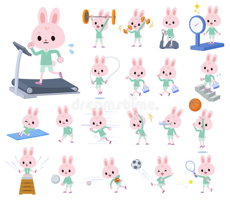 A Set of Rabbit Boy on Exercise and Sports Stock Vector - Illustration ...