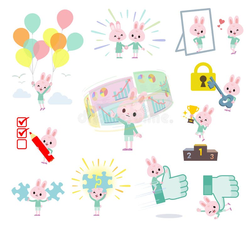 A Set of Rabbit Boy on Success and Positive Stock Vector - Illustration ...