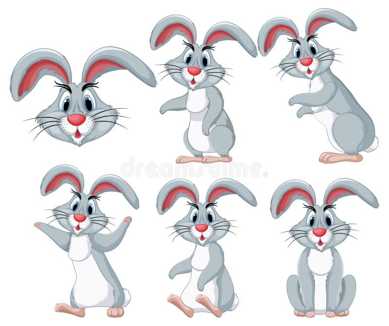 Set of Rabbit Cartoon in Different Pose Stock Vector - Illustration of ...