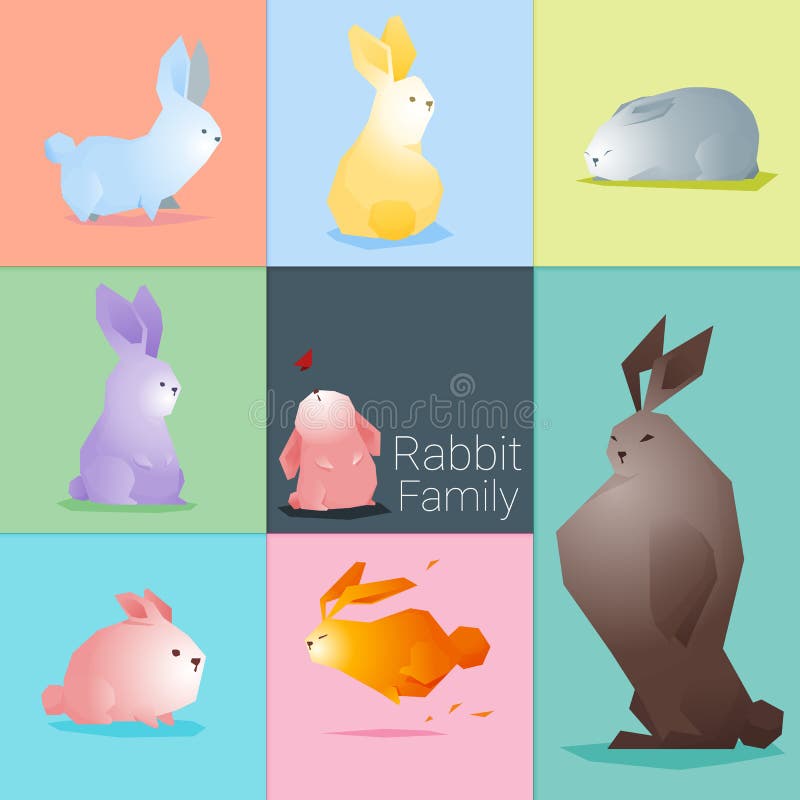 Two Rabbit Family on White Background. Father, Mother, Son, Daughter ...