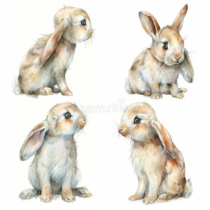 Set of Rabbit Watercolor Illustrations Stock Illustration ...