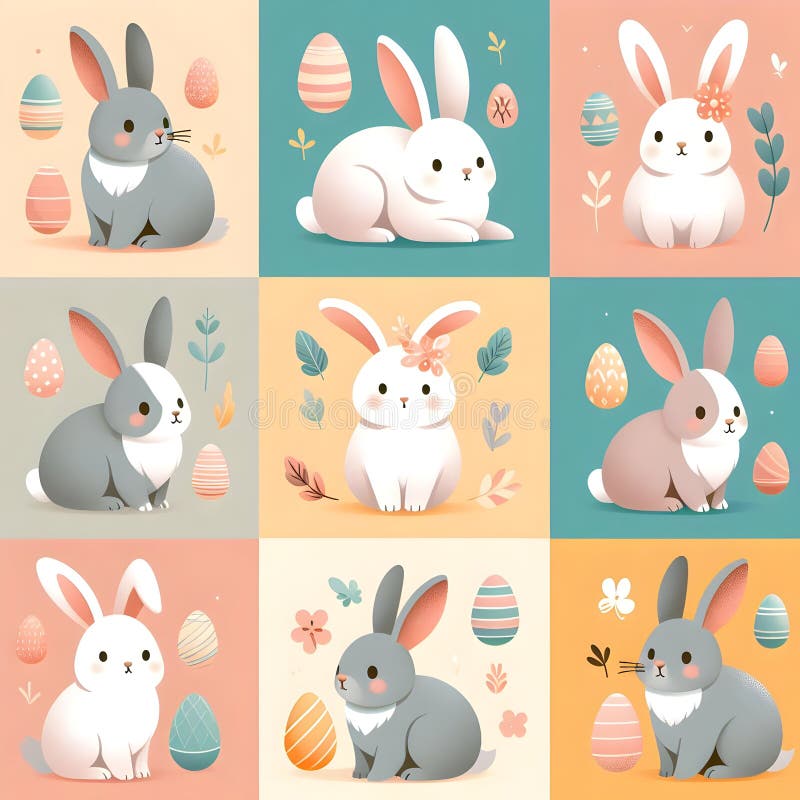 Set of Rabbits.Easter Bunny Stock Illustration - Illustration of cute ...