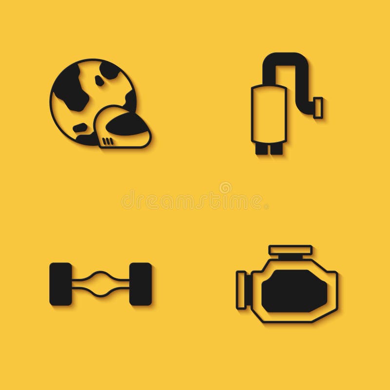Set Racing Helmet, Check Engine, Chassis Car and Car Muffler Icon with ...