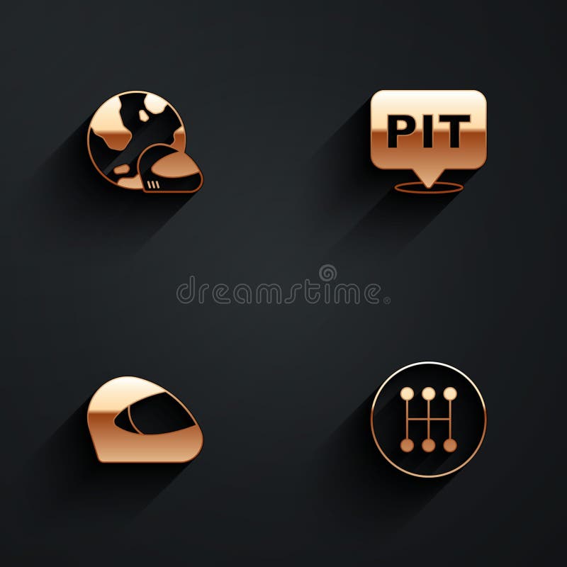 Set Racing Helmet, Pit Stop, and Gear Shifter Icon with Long Shadow ...