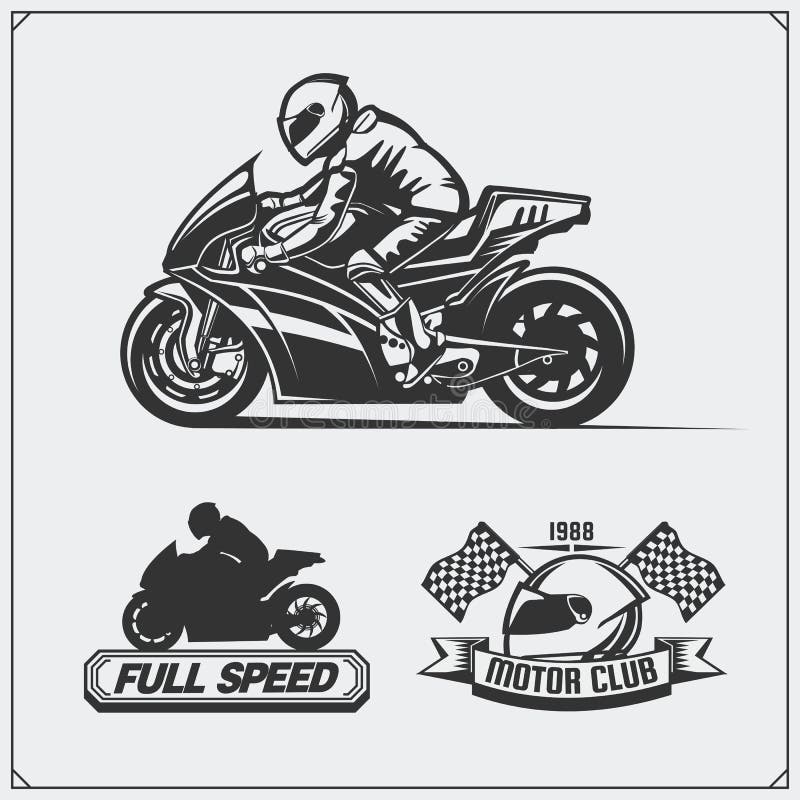 Set of Racing Motorcycle Emblems, Badges, Labels and Design Elements ...