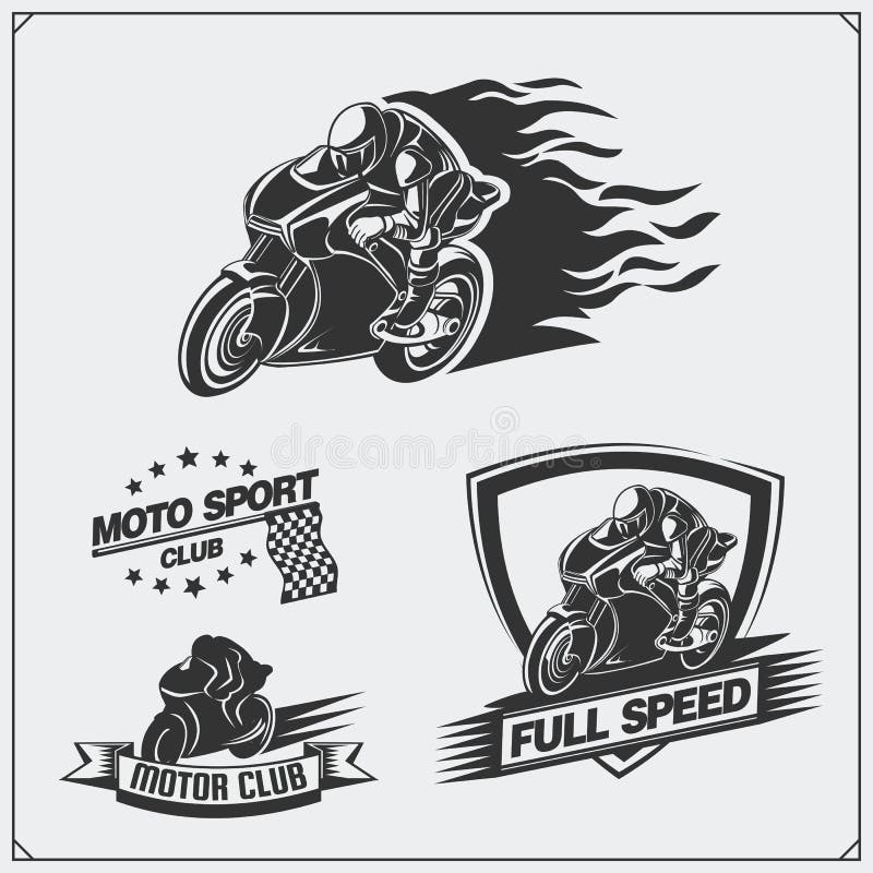 Set of Racing Motorcycle Emblems, Badges, Labels and Design Elements ...
