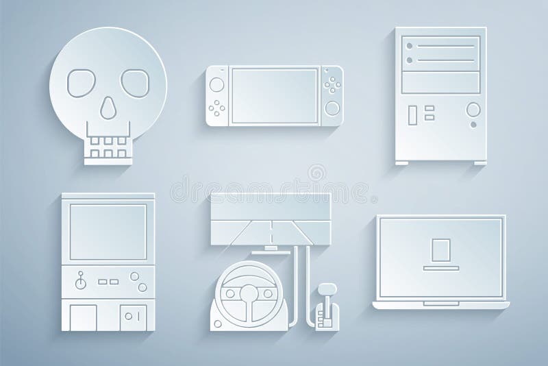 Set Racing Simulator Cockpit, Computer, Retro Arcade Game Machine ...