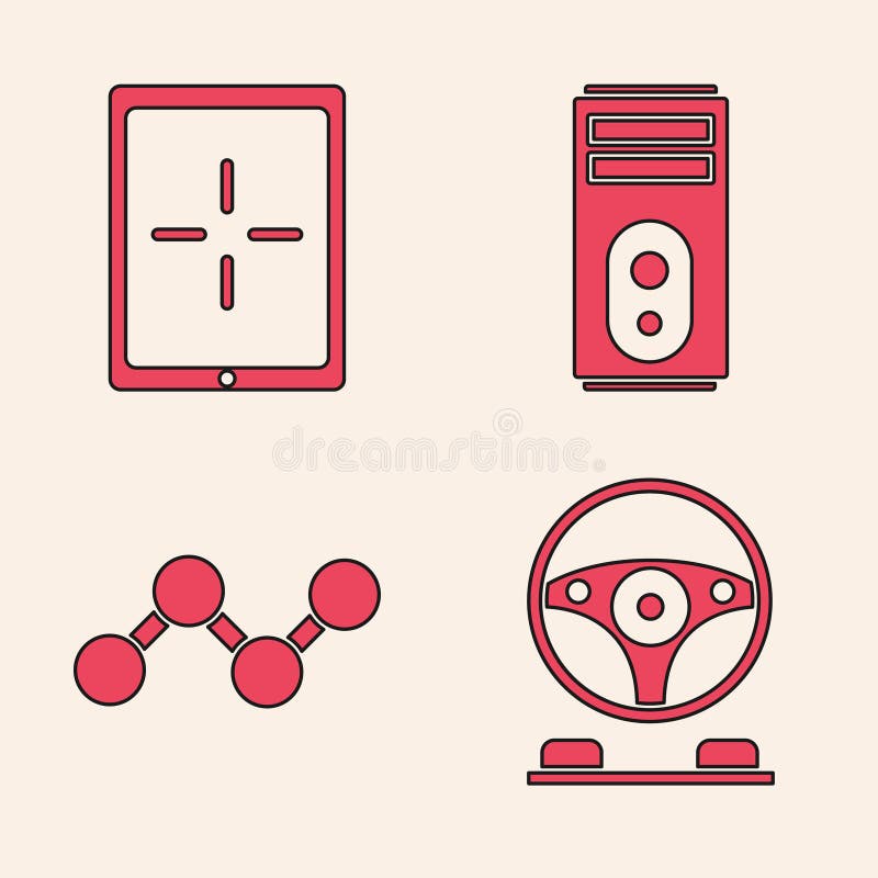 Set Racing Simulator Cockpit, Tablet, Computer and Share Icon. Vector ...