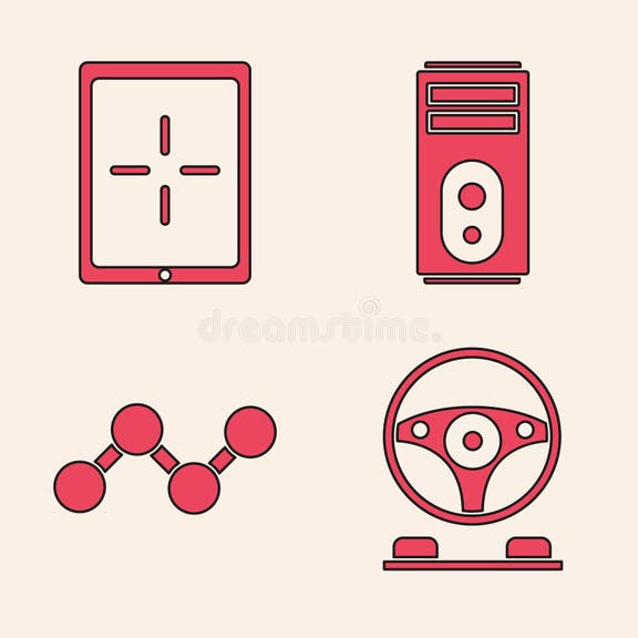 Set Racing Simulator Cockpit, Tablet, Computer and Share Icon. Vector ...