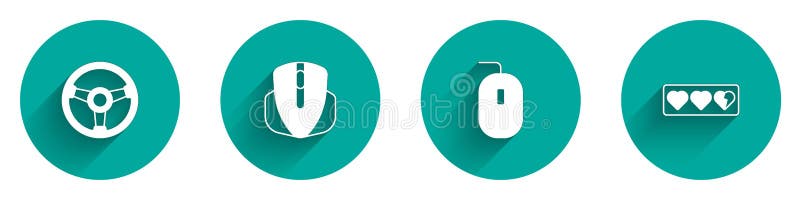 Set Racing Simulator, Computer Mouse, and Game Life Bar Icon with Long ...