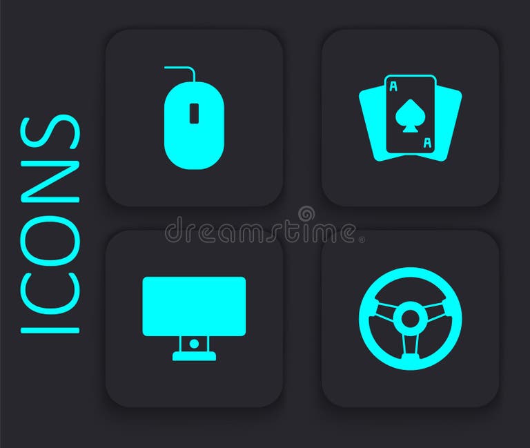 Set Racing Simulator, Computer Mouse, Playing Cards and Monitor Icon ...
