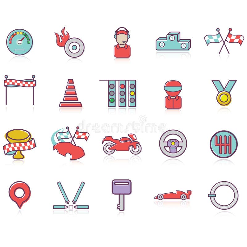 Set of Racing Themed Icons. Vector Illustration Decorative Design Stock ...