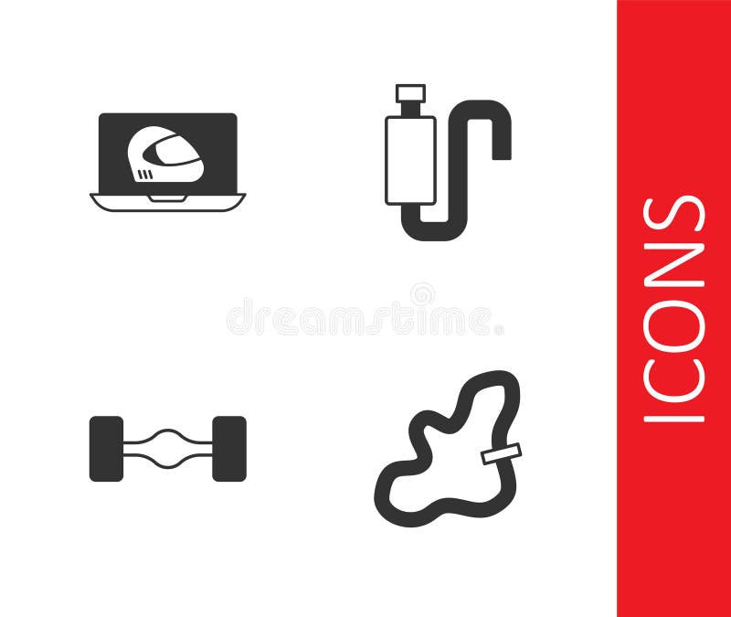 Set Racing Track, Helmet, Chassis Car and Car Muffler Icon. Vector ...