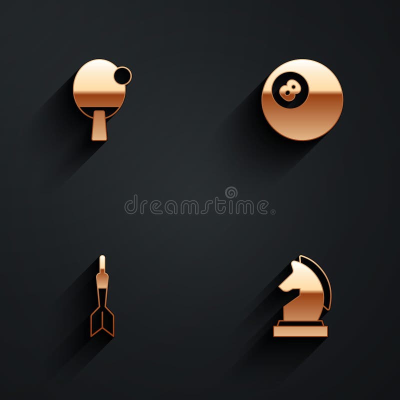 Set Racket, Billiard Pool Snooker Ball, Dart Arrow and Chess Icon with ...