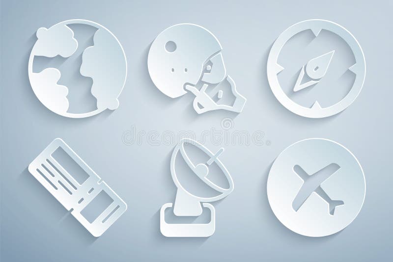 Set Radar, Compass, Airline Ticket, Plane, Modern Pilot Helmet and ...