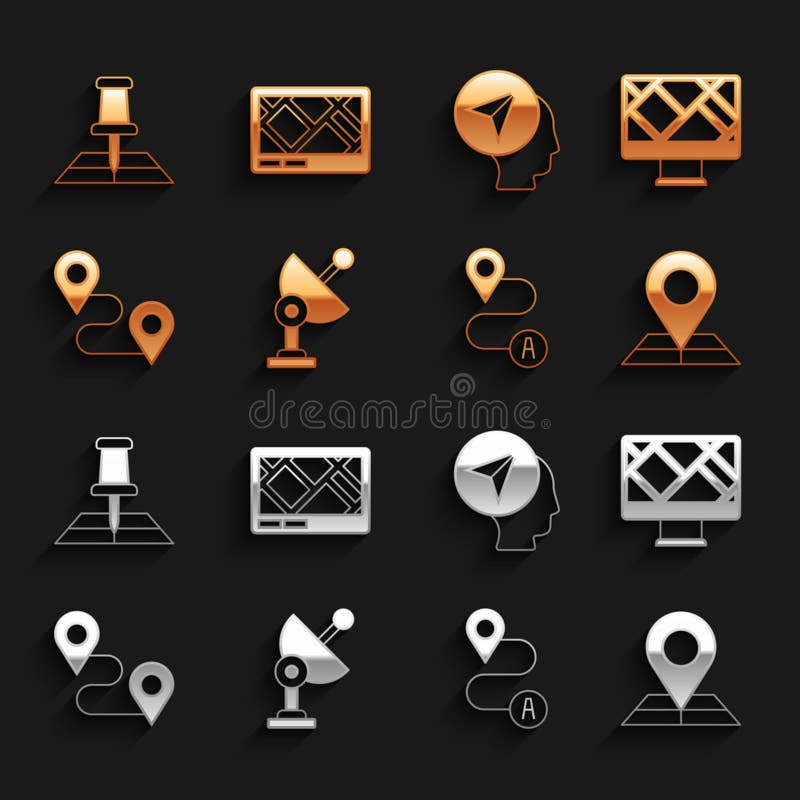 Set Radar, Monitor with Map Location, Folded Marker, Route, Map Human ... Set Radar, Monitor with Map Location, Folded Marker, Route, Map Human ...