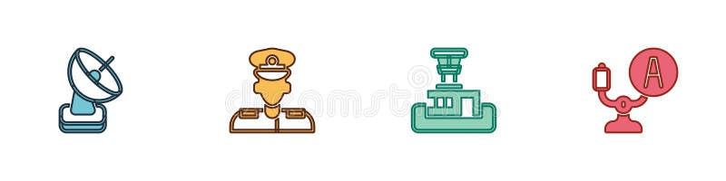 Set Radar, Pilot, Airport Control Tower and Aircraft Steering Helm Icon ...