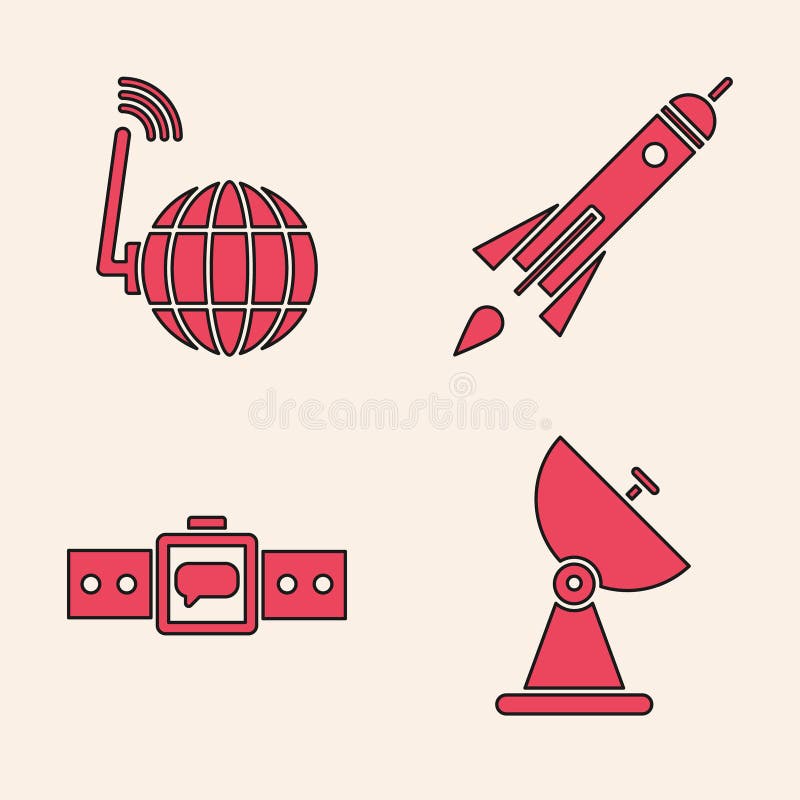 Set Radar, Social Network, Rocket Ship with Fire and Smartwatch Icon ...