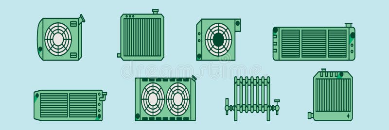 Set of Radiator Cartoon Icon Design Template with Various Models ...