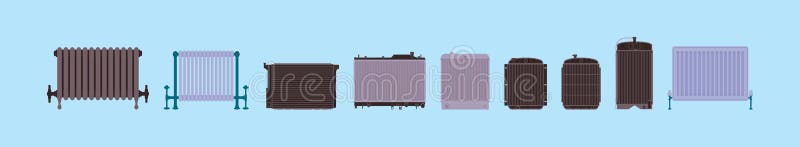 Set of Radiator Cartoon Icon Design Template with Various Models ...