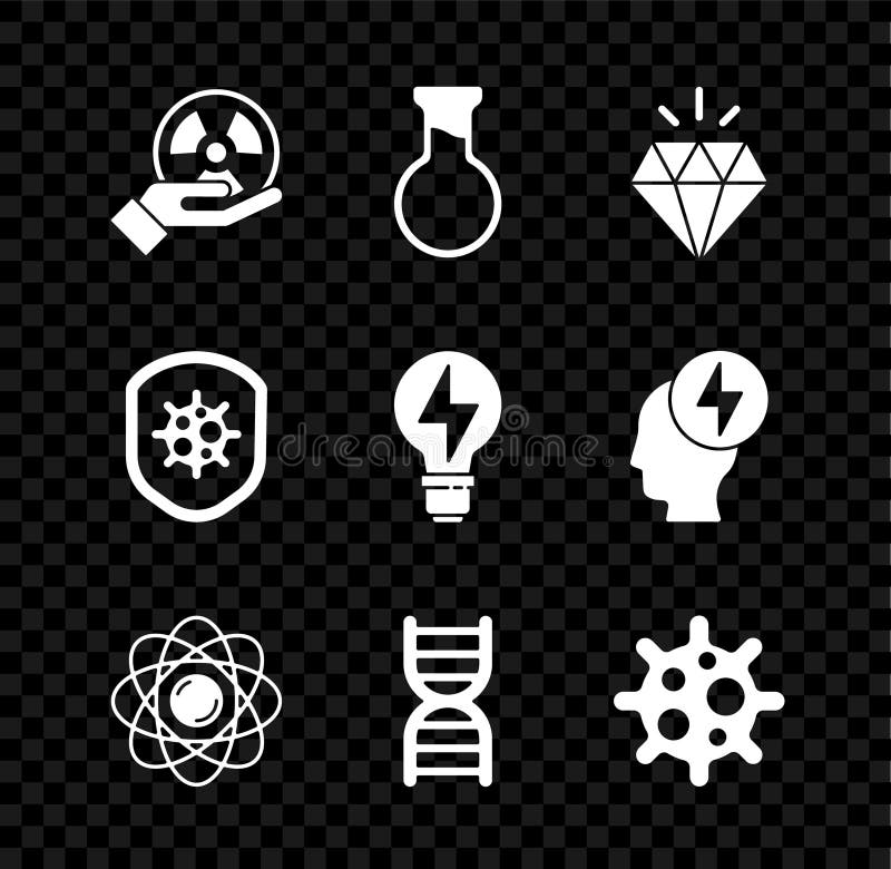 Set Radioactive, Test Tube and Flask, Diamond, Atom, DNA Symbol, Virus ...