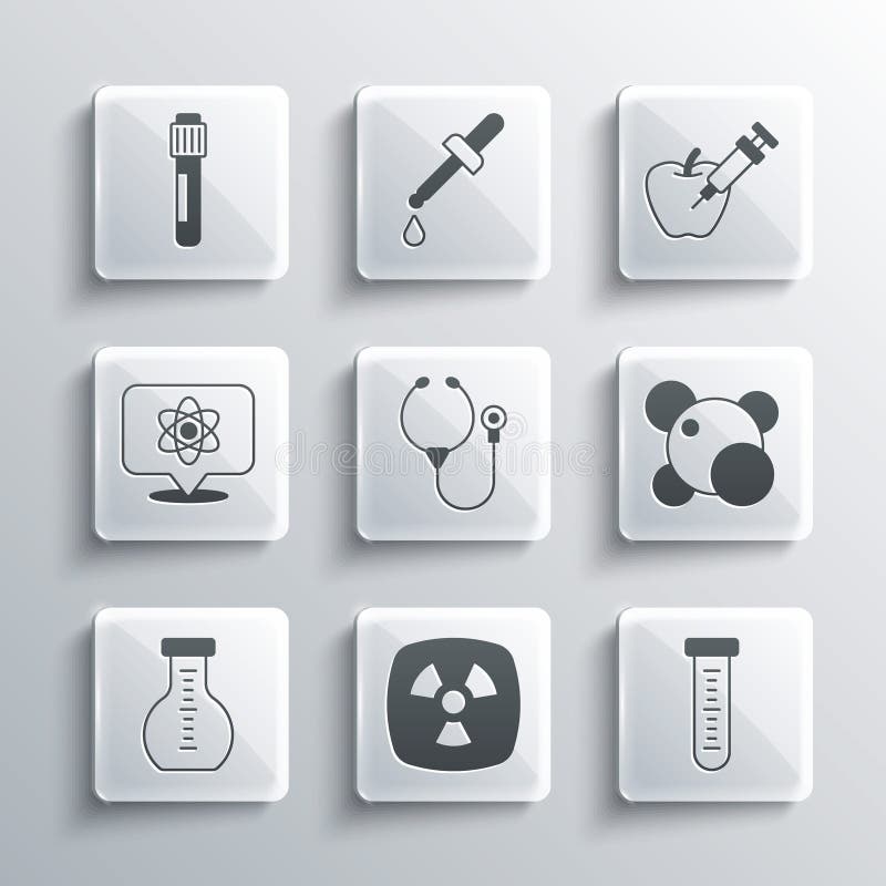 Set Radioactive, Test Tube, Molecule, Stethoscope, Atom, and ...