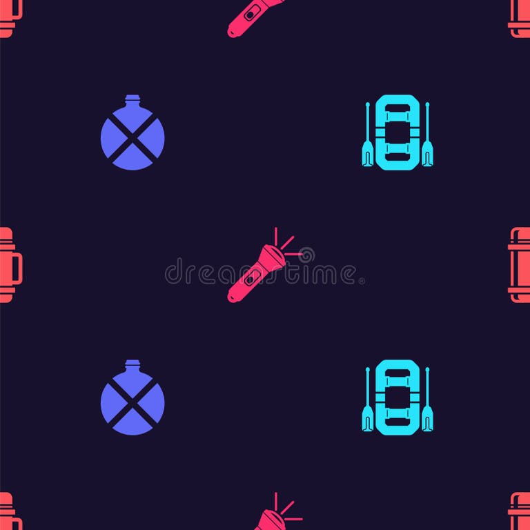 Set Rafting Boat, Canteen Water Bottle, Flashlight and Thermos ...