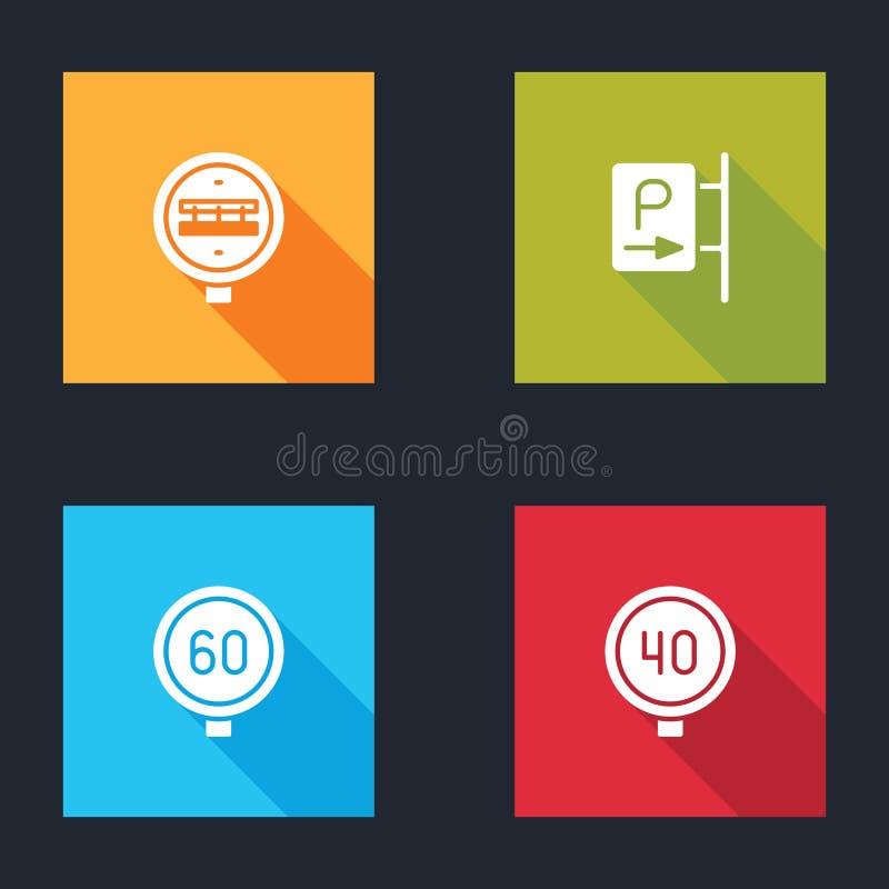 Set Railroad Crossing, Parking, Speed Limit Traffic and Icon. Vector ...