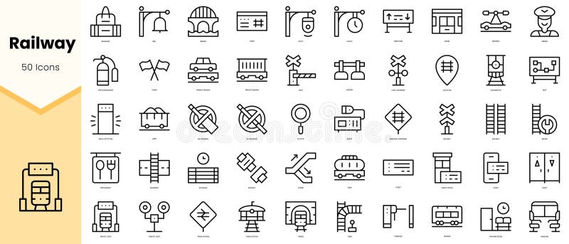 Set of Railway Icons. Simple Line Art Style Icons Pack Illustration de ...