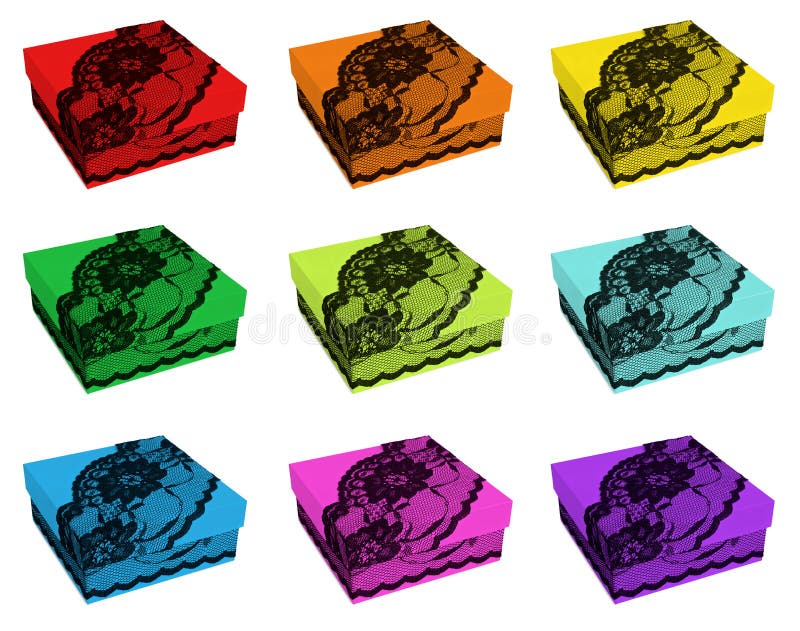 Set of Rainbow Color Gift Boxes, Decorated with Black Lace Stock ...
