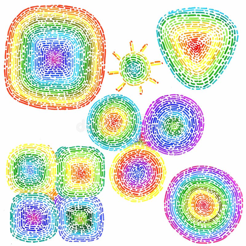 Set with Rainbow Hand Drawn Geometric Figures Stock Vector ...