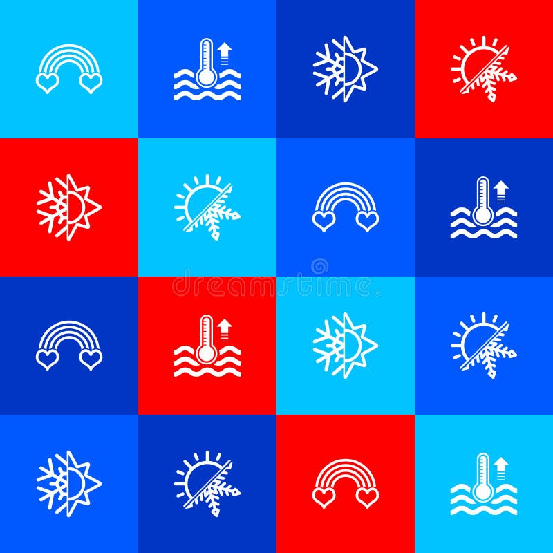 Set Rainbow with Heart, Water Thermometer, Sun and Snowflake and Icon ... Set Rainbow with Heart, Water Thermometer, Sun and Snowflake and Icon ...