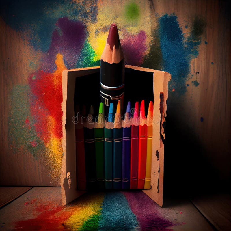 Set of Rainbow Pencils in Box. Stock Illustration - Illustration of ...