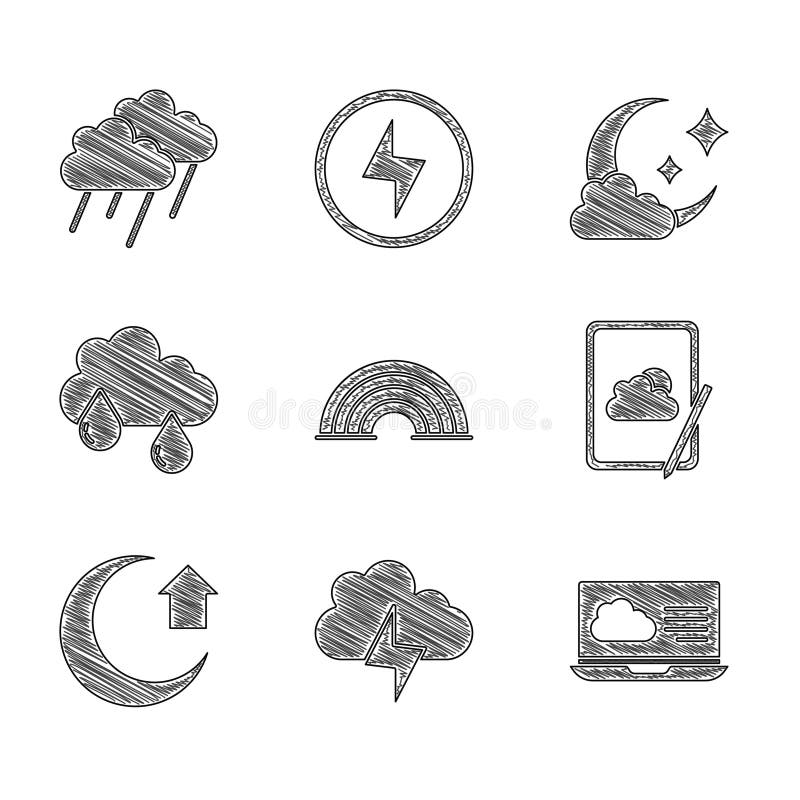 Set Rainbow, Storm, Weather Forecast, Moon, Cloud with Rain, Moon and ...