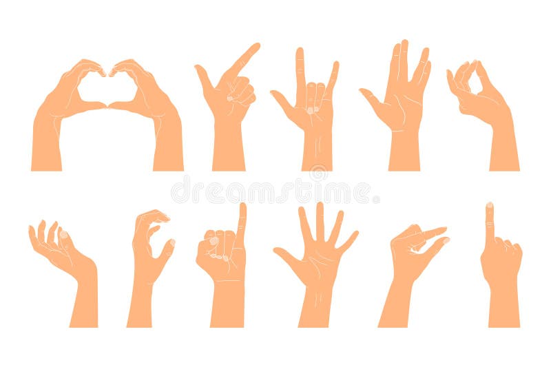 Set of Raised Human Hands Showing Different Gestures Stock Vector ...