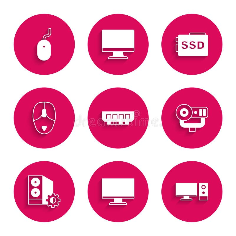 Set Ram Random Access Memory Computer Monitor Screen Web Camera Case Of Computer Mouse Ssd