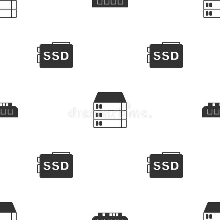 Set RAM, Random Access Memory, Server, Data, Web Hosting and SSD Card on Seamless Pattern ...