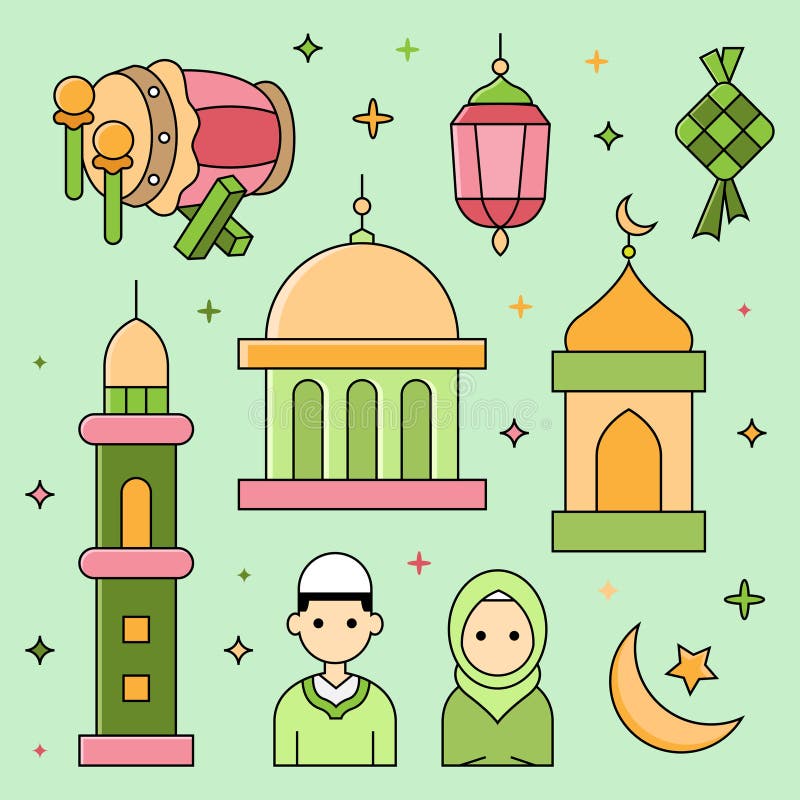 Set of ramadan elements stock vector. Illustration of pattern - 360444563