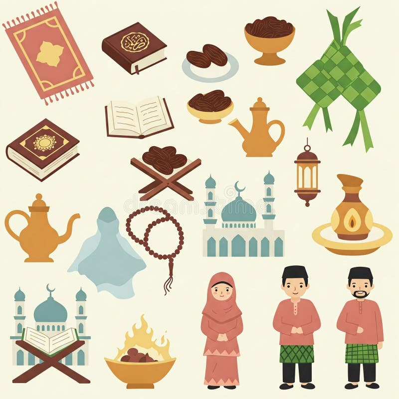 Set of Ramadan Kareem Iftar Stickers Pro Vector Doodle Stock Vector ...